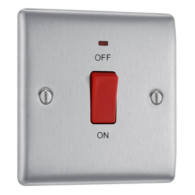 BG Electrical Nexus Metal 45A 1-Gang DP Cooker Switch Brushed Metal ...