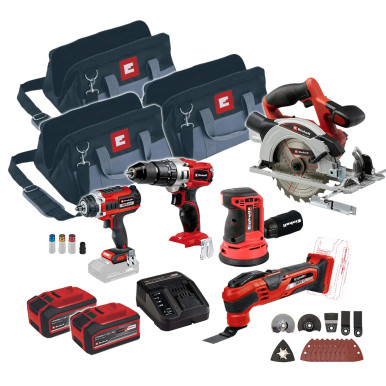 Einhell 5 Piece 18V Power Tool Kit, 2x 5-0-8.0Ah Multi-Ah Batteries ...