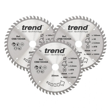 Trend 160mm x 20mm 48T Circular Saw Wood Blades - Pack of 3 - ITS