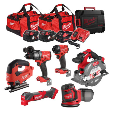 Milwaukee M18 6 Piece FUEL Brushless Carpentry Tool Kit, 2x 5.0Ah ...