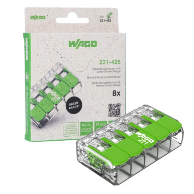 Wago 5Way Lever Connector (Green) - Pack of 8 - ITS