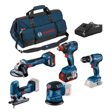 Bosch 5 Piece 18V Brushless Power Tool Kit, 2x 5.0Ah Batteries, Charger ...