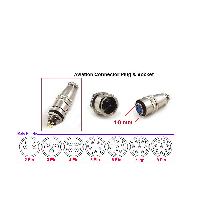10mm Aviation Connector Set Male and Female 2,3,4,5,6 7 Pin (Plug and ...