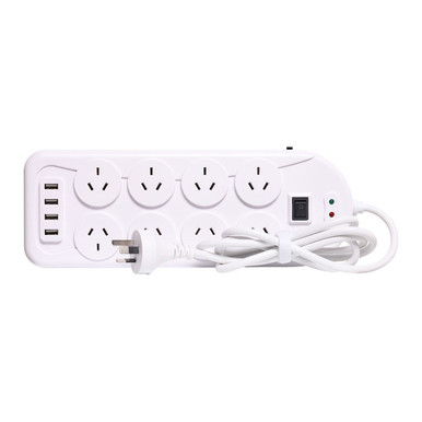 8 Way Mains Power Board With 4 USB Ports