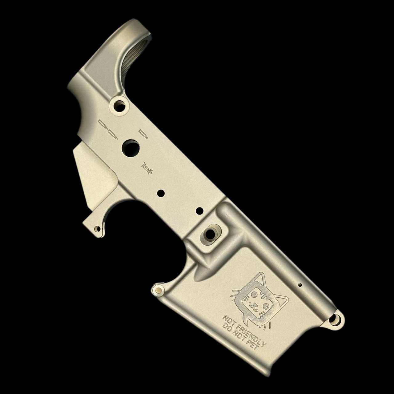 AR15 Lower Receiver - Bad Attitude Department - Q T Cat - Clear Anodized