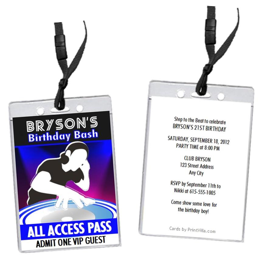 Master DJ Birthday Party VIP Pass Invitation