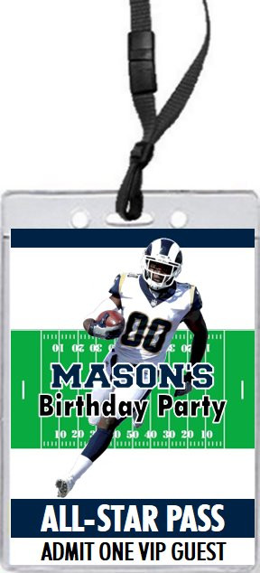Los Angeles Rams Colored Football VIP Pass Birthday Party Invitation