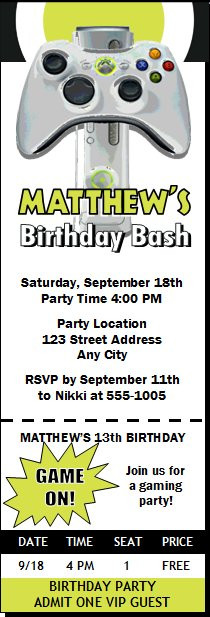 xBox Birthday Party Ticket Invitation