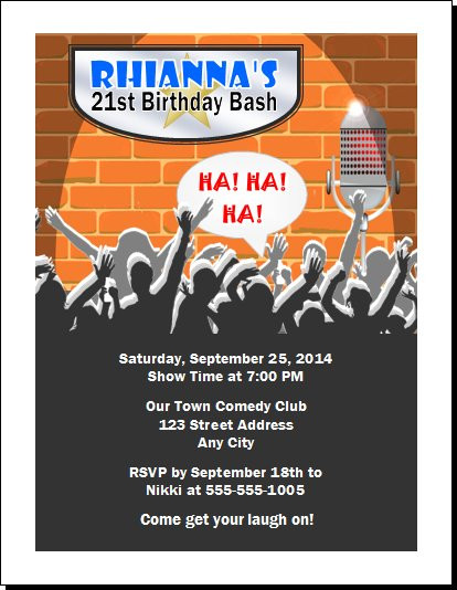 Comedy Club Birthday Party Invitation