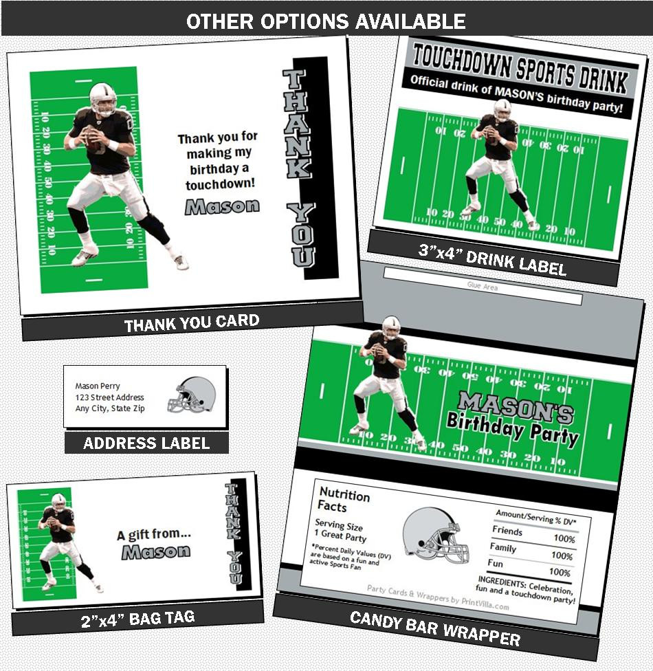 Oakland Raiders Colored Football Birthday Party Invitation
