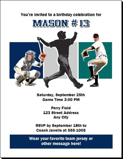 Seattle Mariners Colored Baseball Birthday Party Invitation