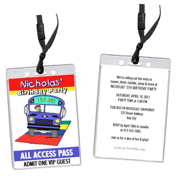 Fun Bus Birthday Party VIP Pass Invitation by Print Villa