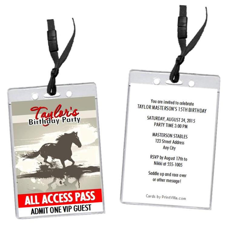 Horse Birthday Party VIP Pass Invitation by Print Villa