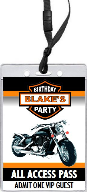 Motorcycle Birthday Party VIP Pass Invitation