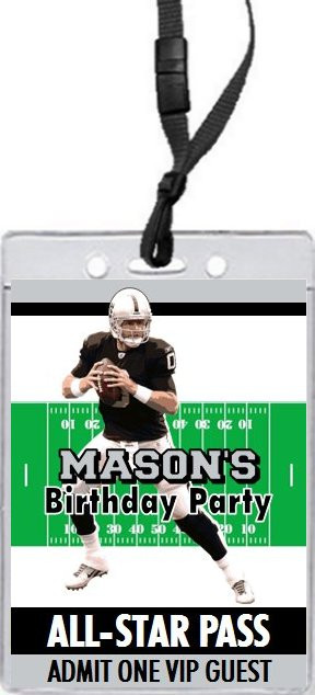 Oakland Raiders Colored Football VIP Pass Birthday Party Invitation
