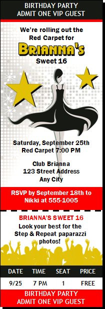 Step and Repeat Red Carpet Birthday Party Ticket Invitation by Print Villa