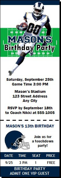 Los Angeles Rams Colored Football Party Ticket Invitation