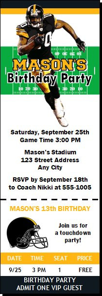 Pittsburgh Steelers Colored Football Party Ticket Invitation