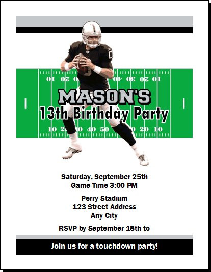 Oakland Raiders Colored Football Birthday Party Invitation