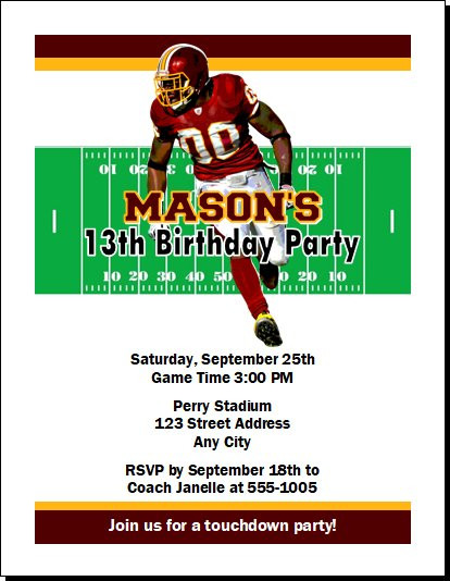 Washington Redskins Colored Football Birthday Party Invitation