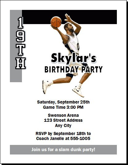San Antonio Spurs Colored Basketball Party Invitation