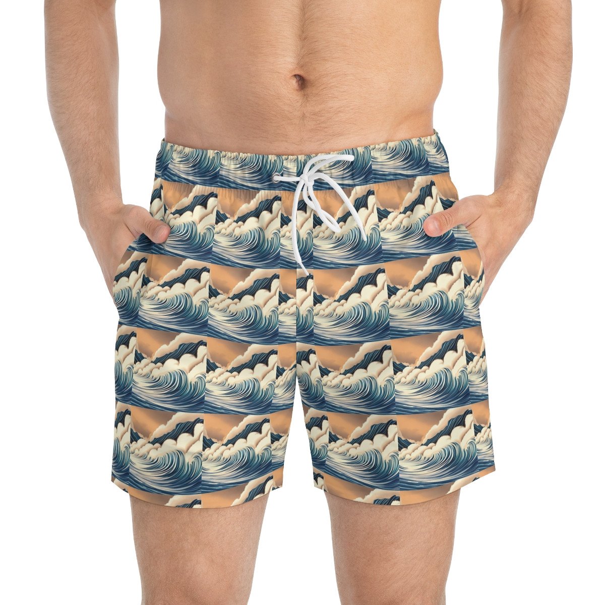 Ocean Blue Wave Pattern 2 Swim Trunks - Lucian Industries