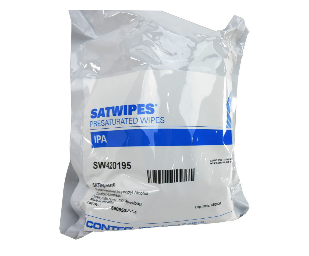 SATWIPES SW420195 100% 800 mL Isopropyl Alcohol - 100 Saturated 6" x 9 ...