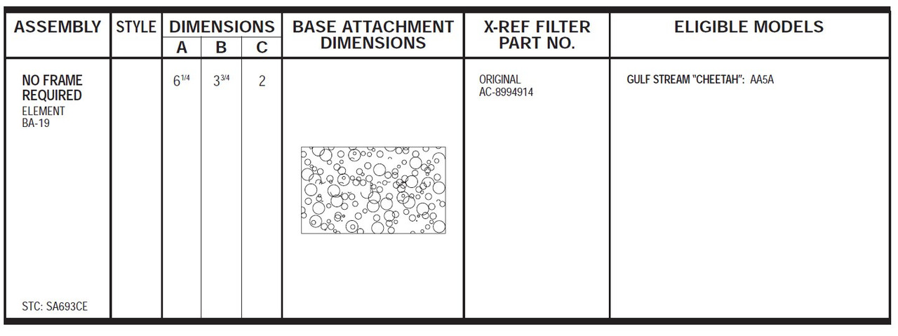 Brackett Aero Filters BA-19 Filter Element Assembly - No Frame Required ...