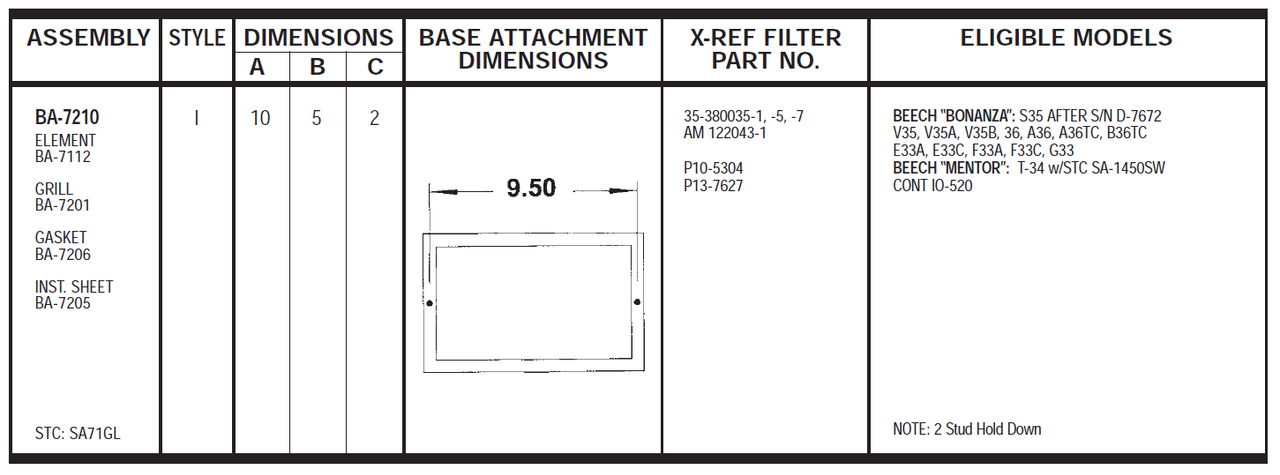 Brackett Aero Filters BA-7210 FAA-STC'd Air Filter Assembly at SkyGeek.com