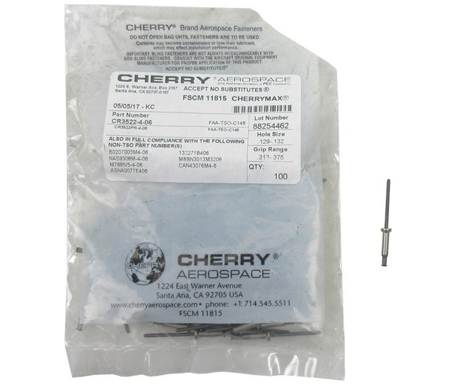 Cherry Aerospace CR3522-4-06 CherryMAX 100 Flush Head Blind Rivet at ...