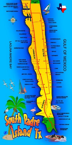 South Padre Island TX Map Beach Towel - 30x60 - Famous Microgreens
