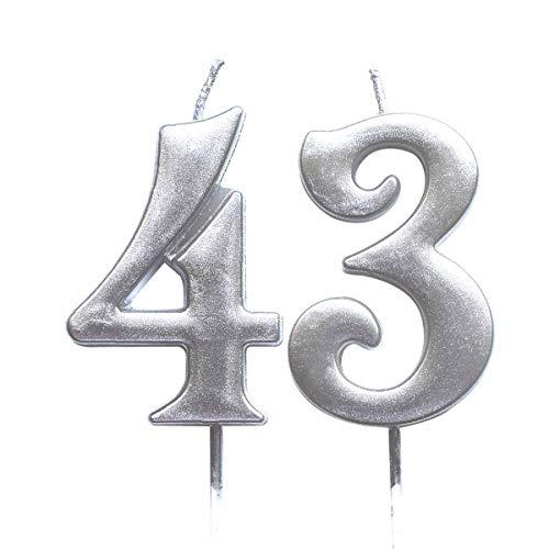MAGJUCHE Silver 43nd Birthday Numeral Candle Number 43 Cake Topper ...
