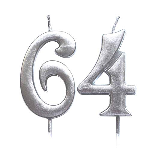 MAGJUCHE Silver 64th Birthday Numeral Candle Number 64 Cake Topper ...