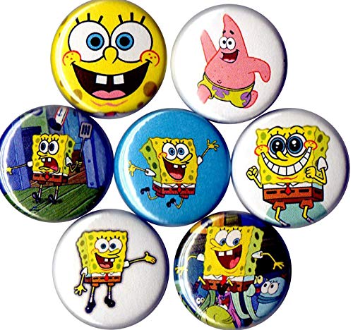 Set of 7 SpongeBob SquarePants 1" pins-buttons-badges - Famous Microgreens