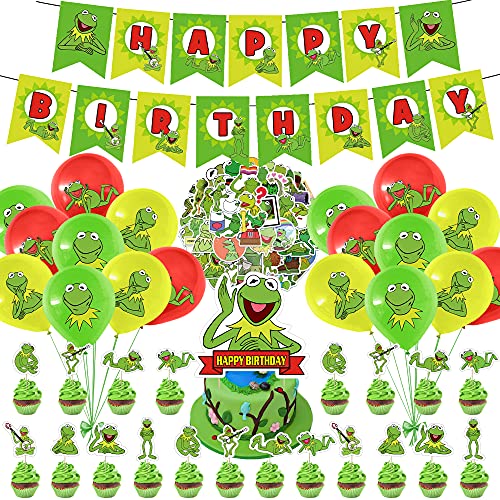 100 Pcs Kermit The Frog Party Decorations Set, Cute Cartoon Frog Theme ...