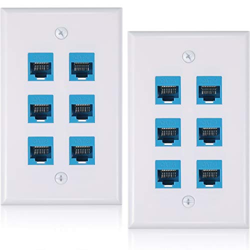 2 Pieces 6 Port Ethernet Wall Plate RJ45 Cat6 Female to Female Jack ...