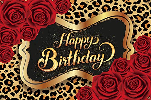 Red rose leopard print style Happy Birthday Backdrop for Party ...