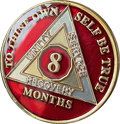 8 Month AA Medallion Metallic Mandarin Red Sobriety Chip - Famous ...