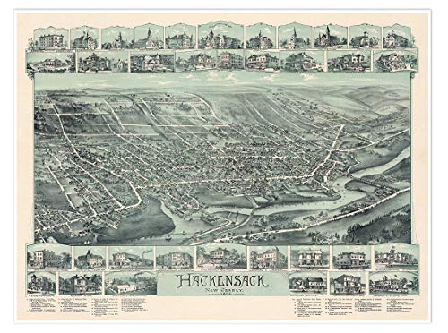 Antiguos Maps - Bird's Eye View Map of Hackensack, New Jersey Circa ...