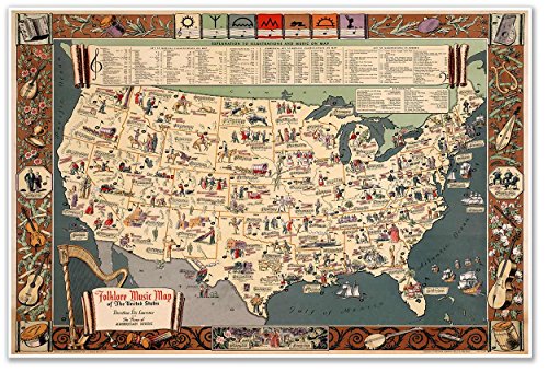 Antiguos Maps - Folklore Music History Map of The United States Circa ...
