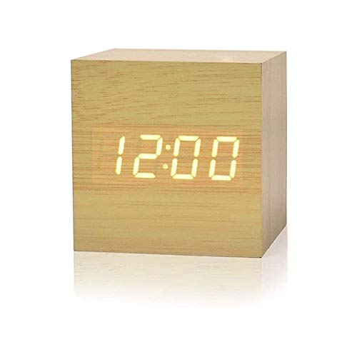 Foxnoo Desk Clock LED Digital Clock Wood Table Clock Cube with Alarm ...