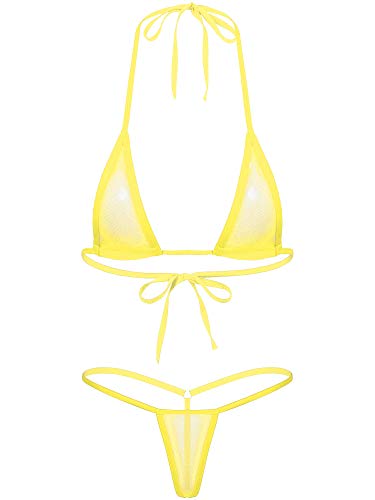 ACSUSS Women's Brazilian Mesh Sheer Extreme Halterneck Micro Bikini Bra ...