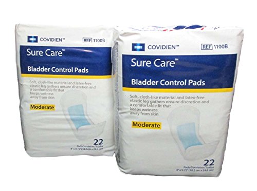Sure Care Bladder Control Pads - Moderate - 4 x 9.75 - 22 Count -2 Pack ...