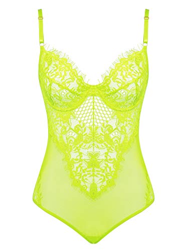 Joyaria Sexy Eyelash Teddy Easy Access Lingerie One Piece Lace Bodysuit ...