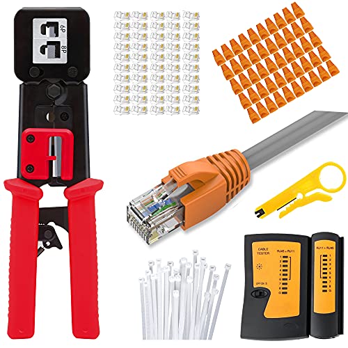 LEATBUY Cat5e-CAT6-CAT6 RJ45 Crimp Tool Kit with Tester Network ...