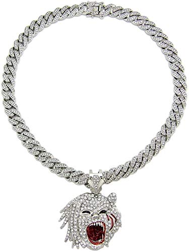 BLINGFACTORY Hip Hop Silver Plated Half Man Half Beast Pendant and 12mm ...