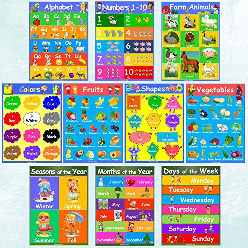10 Laminated Kids Educational Posters - Toddler Learning Poster Set of ...