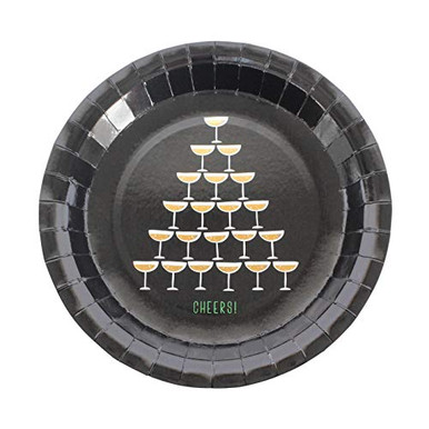 Champagne Cheers Gold Black Round Paper Plates - 9 inch plates 10 count ...