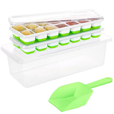 Covered Ice Cube Trays Bin for Freezer- Ice Holder, Stackable Storage ...