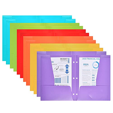 INFUN Heavy Duty Plastic 4 Pocket Folders-6pack?Assorted Colors 3 Hole ...